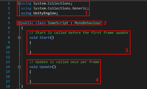 Unity c# standaardscriptstructuur