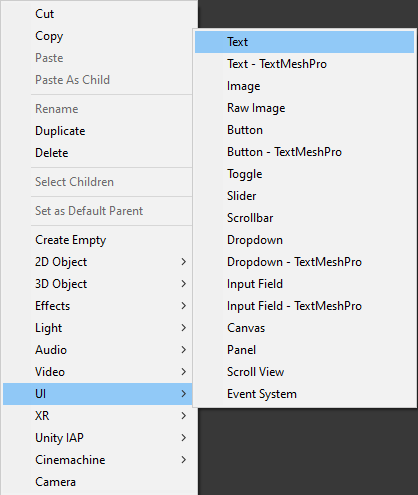 Unity maakt nieuwe UI-tekst